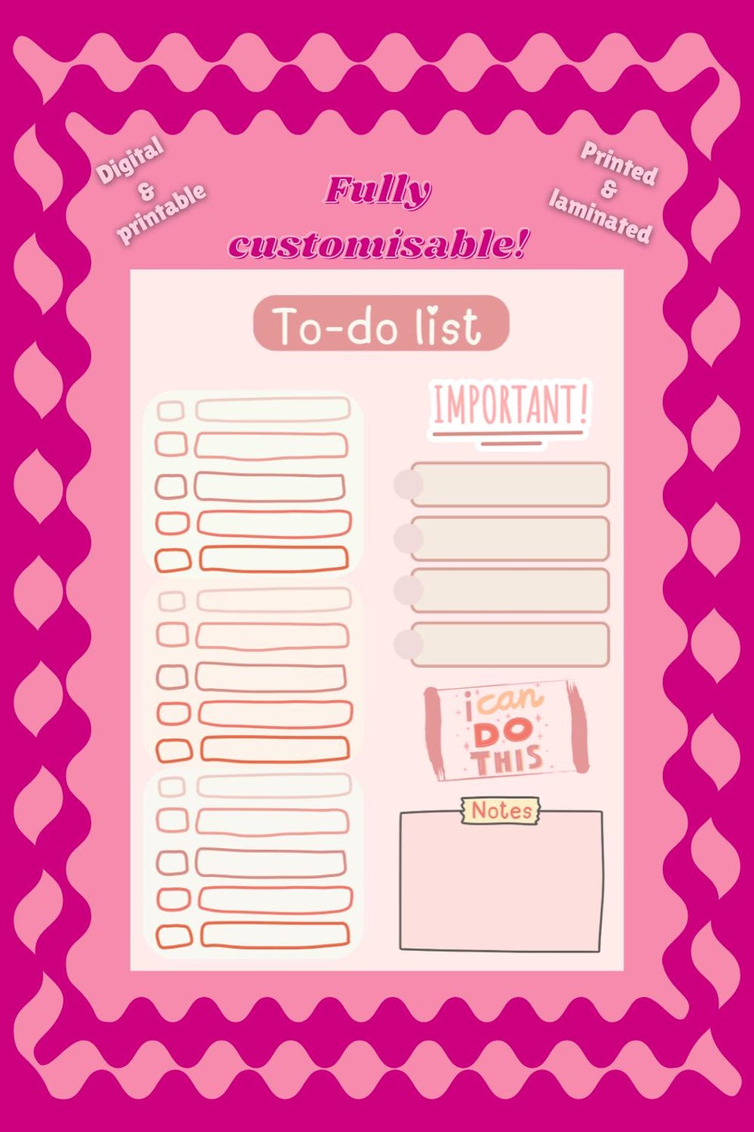Pink Printable To-do List | Digital Editable PDF| Girly Productivity ...
