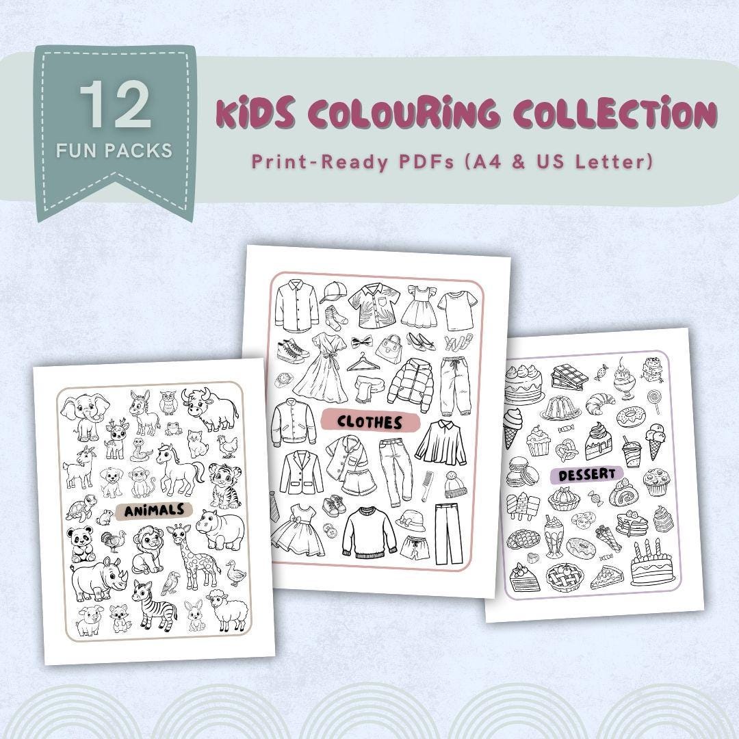 Kids Colouring Collection | 12 Cute Themes for Everyday Fun | Printable ...