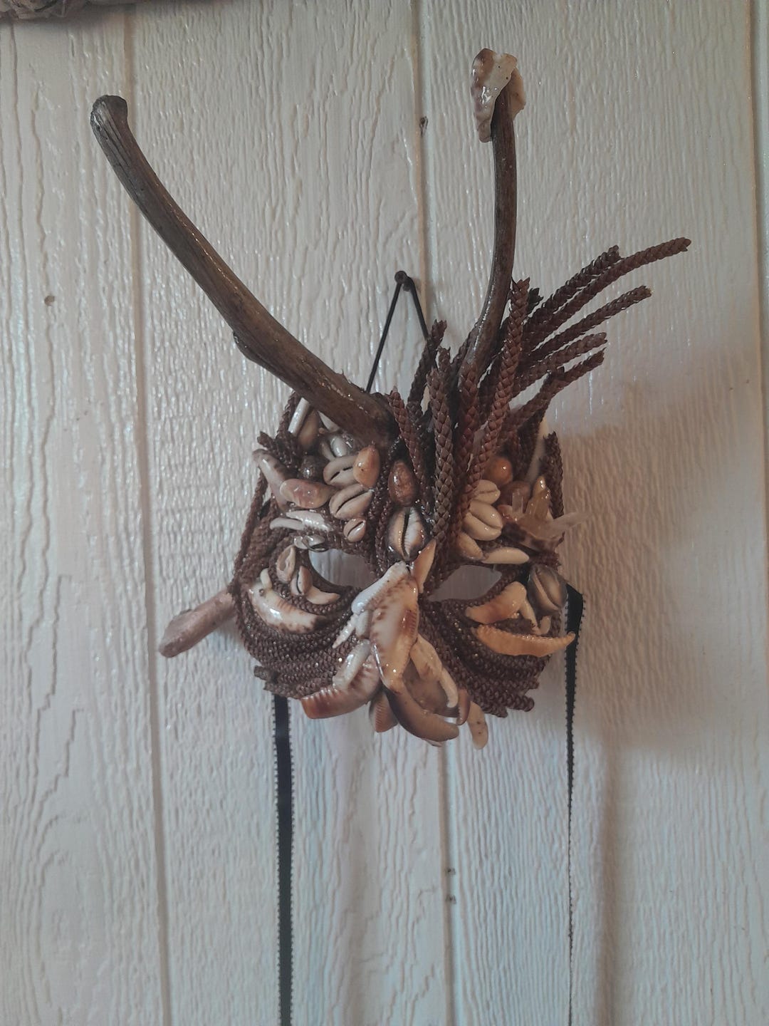 Mask. Handmade Owl Mask Seashells, Driftwood, Pine Cones - Big Island ...