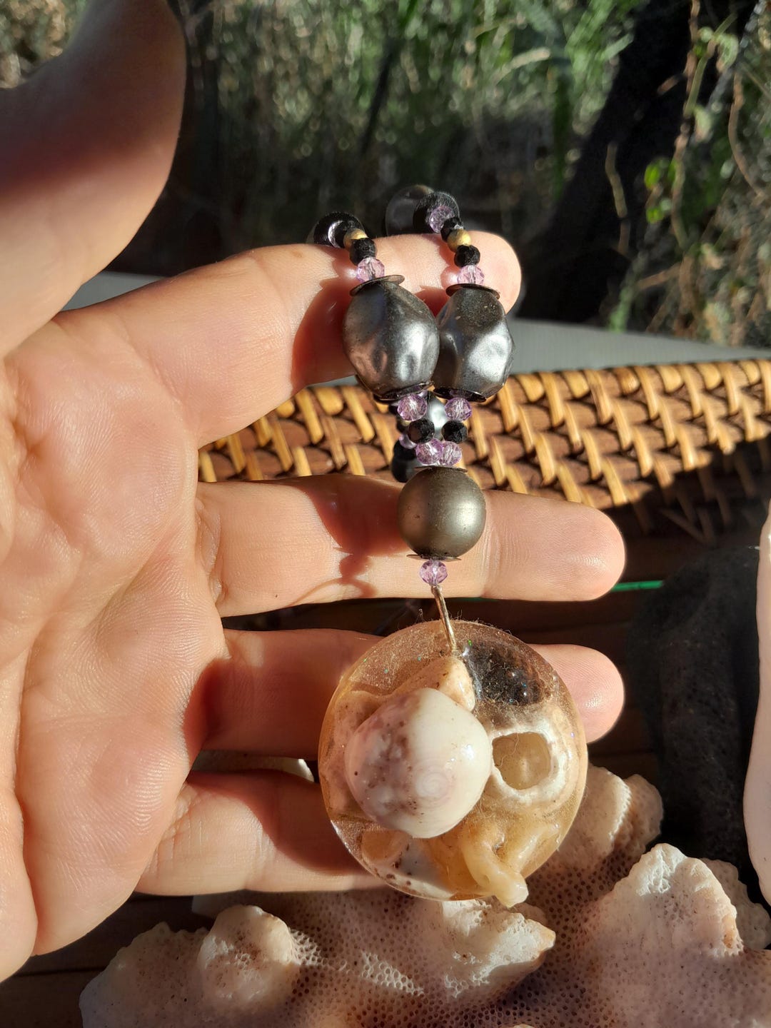 Handmade Hawaiian Puka Seashell Pendant Necklace Beaded With Grey ...