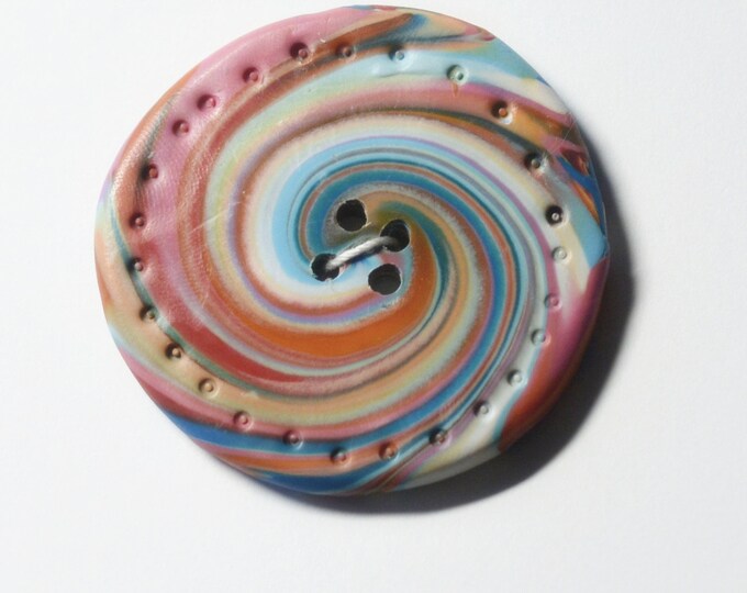 Large Button Multi Colored Button Handmade Button Spiral Design Button ...