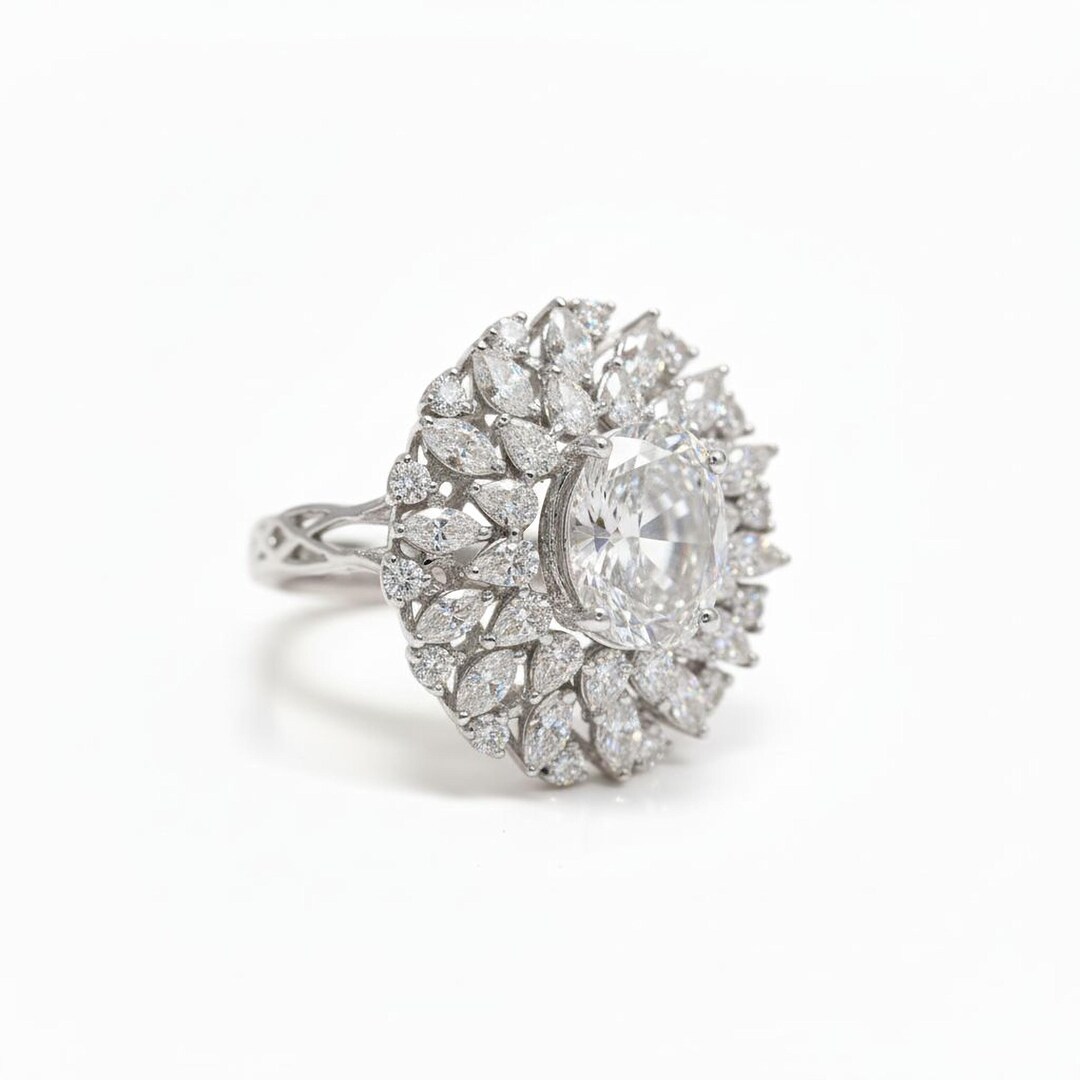 4 Ct Side Diamond Ring | 42 Stone Designer Band | 925 Silver DEF/VVS-VS ...