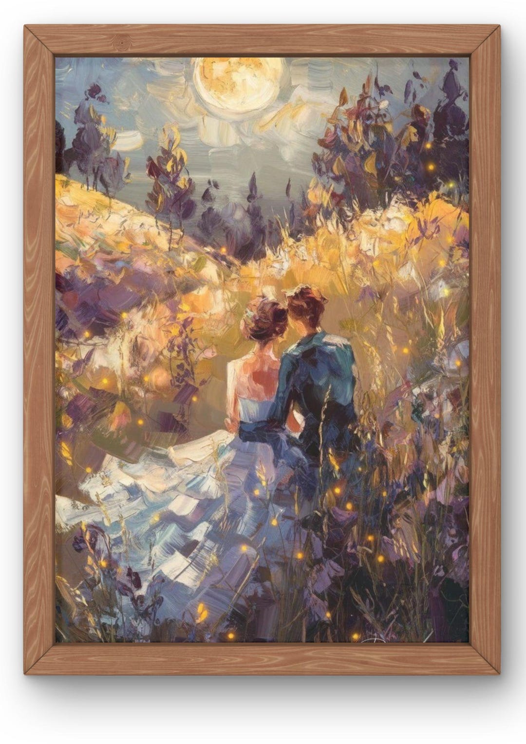 Romantic Couple Under Moonlight | Impressionist Love Painting | Digital ...