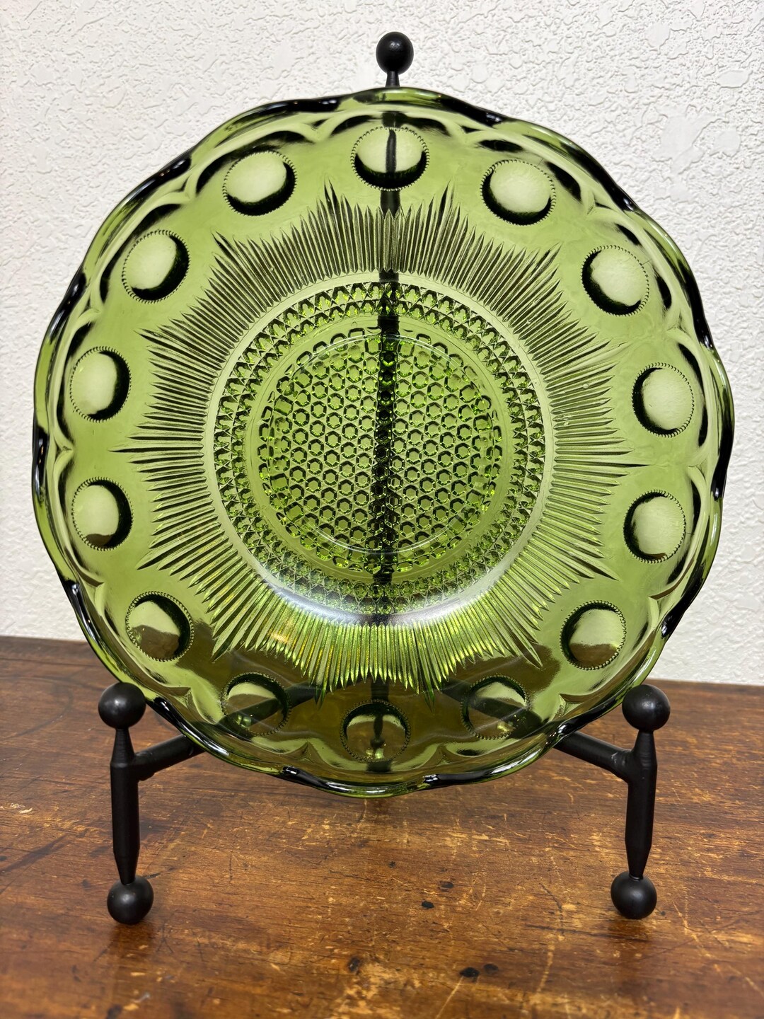 Vintage Genevieve Avocado Green Glass Bowl Set – MCM Scalloped Serving ...