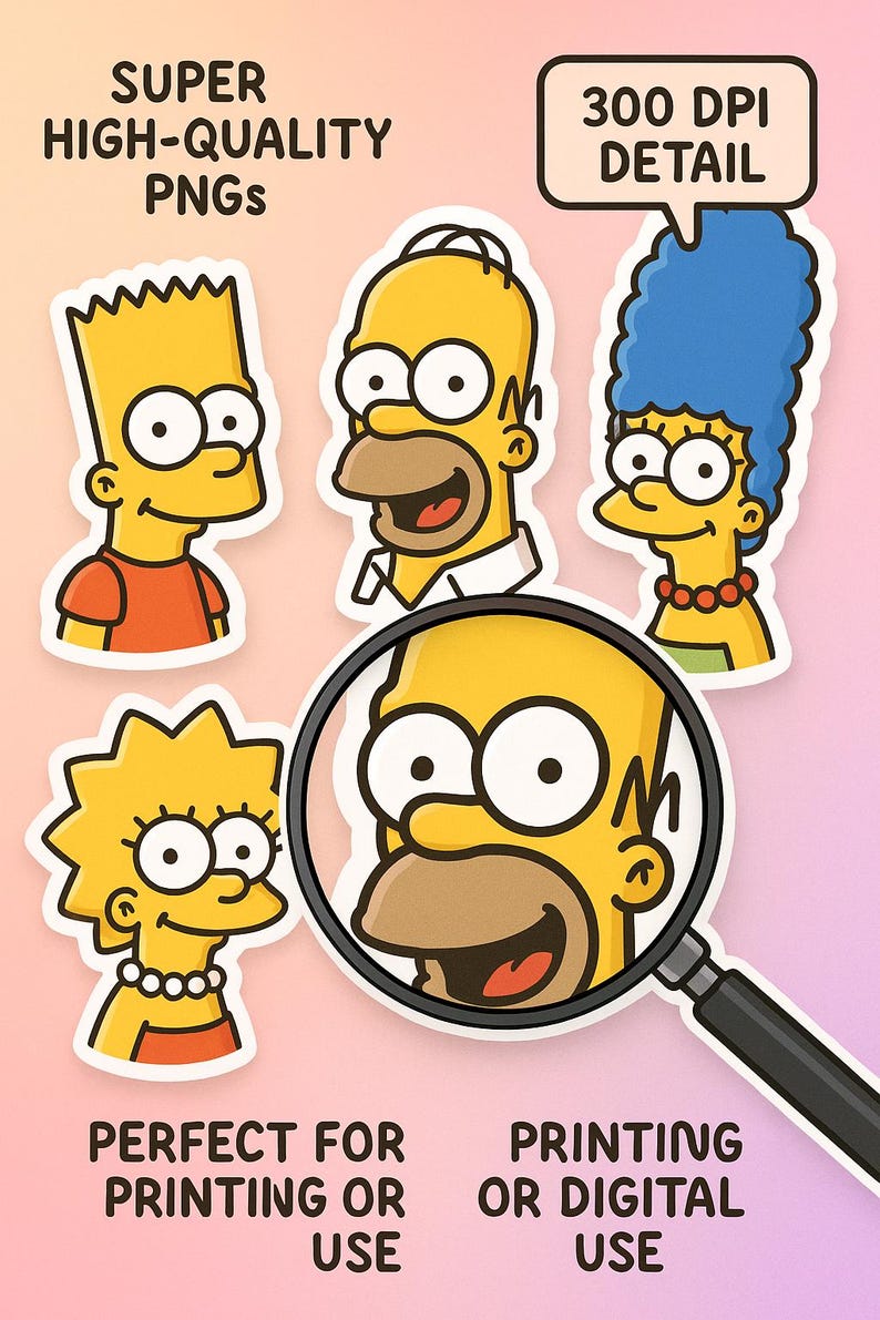 Simpsons-inspired Sticker Pack: Funny Yellow Cartoon PNG & SVG (digital ...