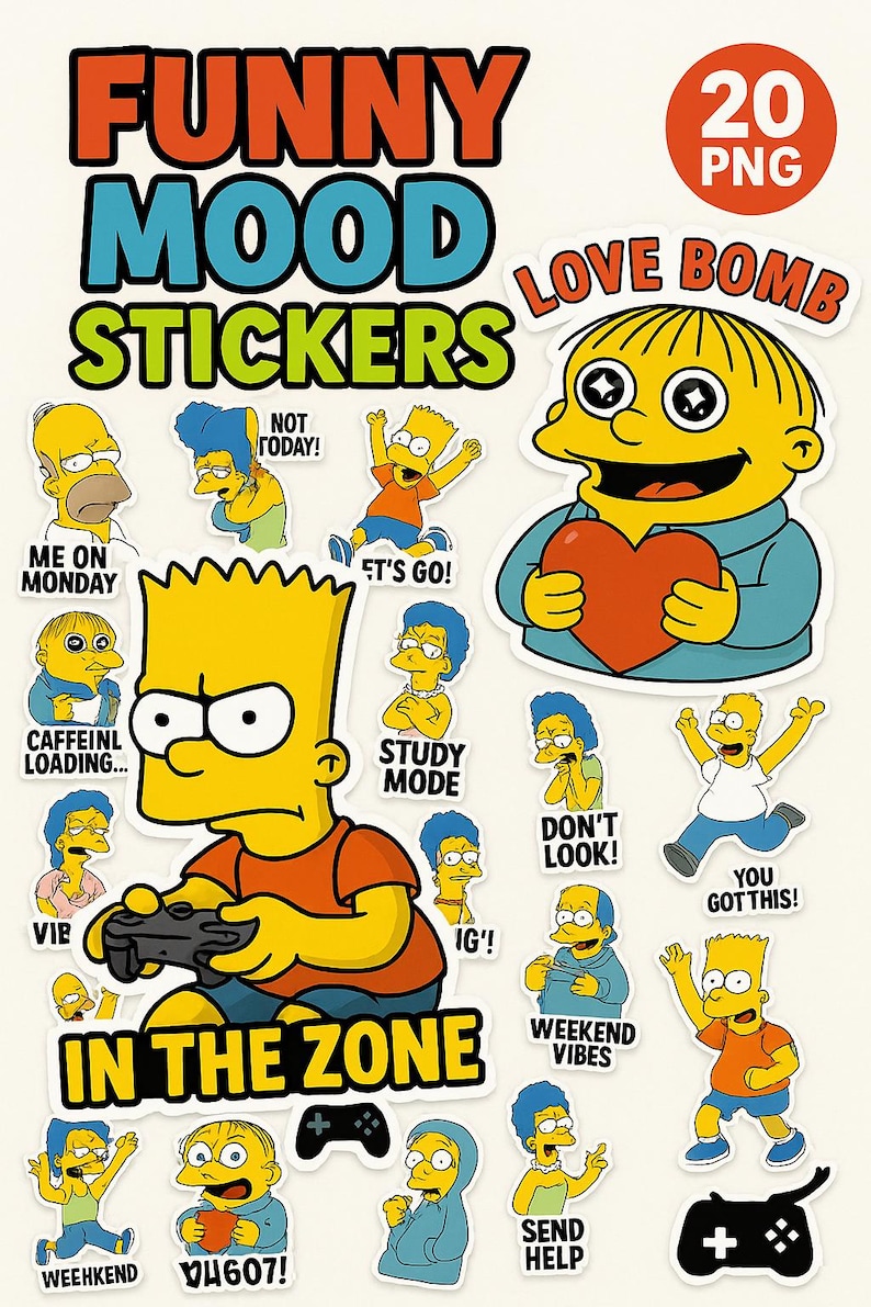Simpsons-inspired Sticker Pack: Funny Yellow Cartoon PNG & SVG (digital ...