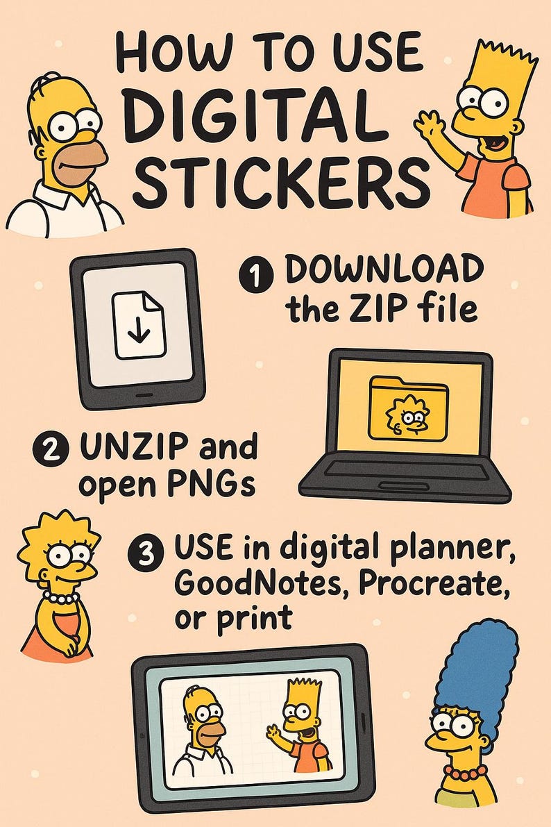Simpsons-inspired Sticker Pack: Funny Yellow Cartoon PNG & SVG (digital ...
