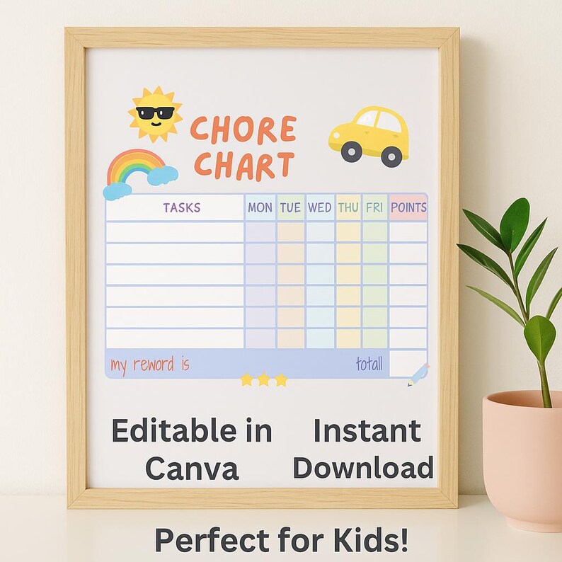 Editable Kids Chore Chart Printable: Summer Responsibility Planner (PDF ...