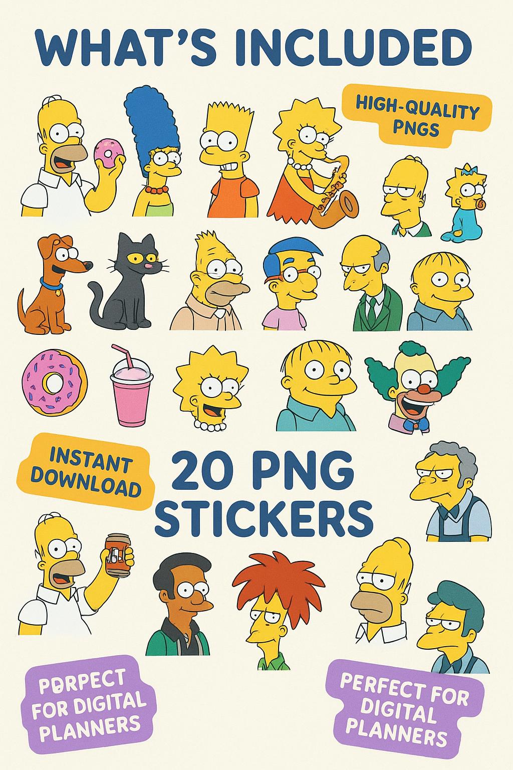 Simpsons-inspired Sticker Pack: Funny Yellow Cartoon PNG & SVG (digital ...