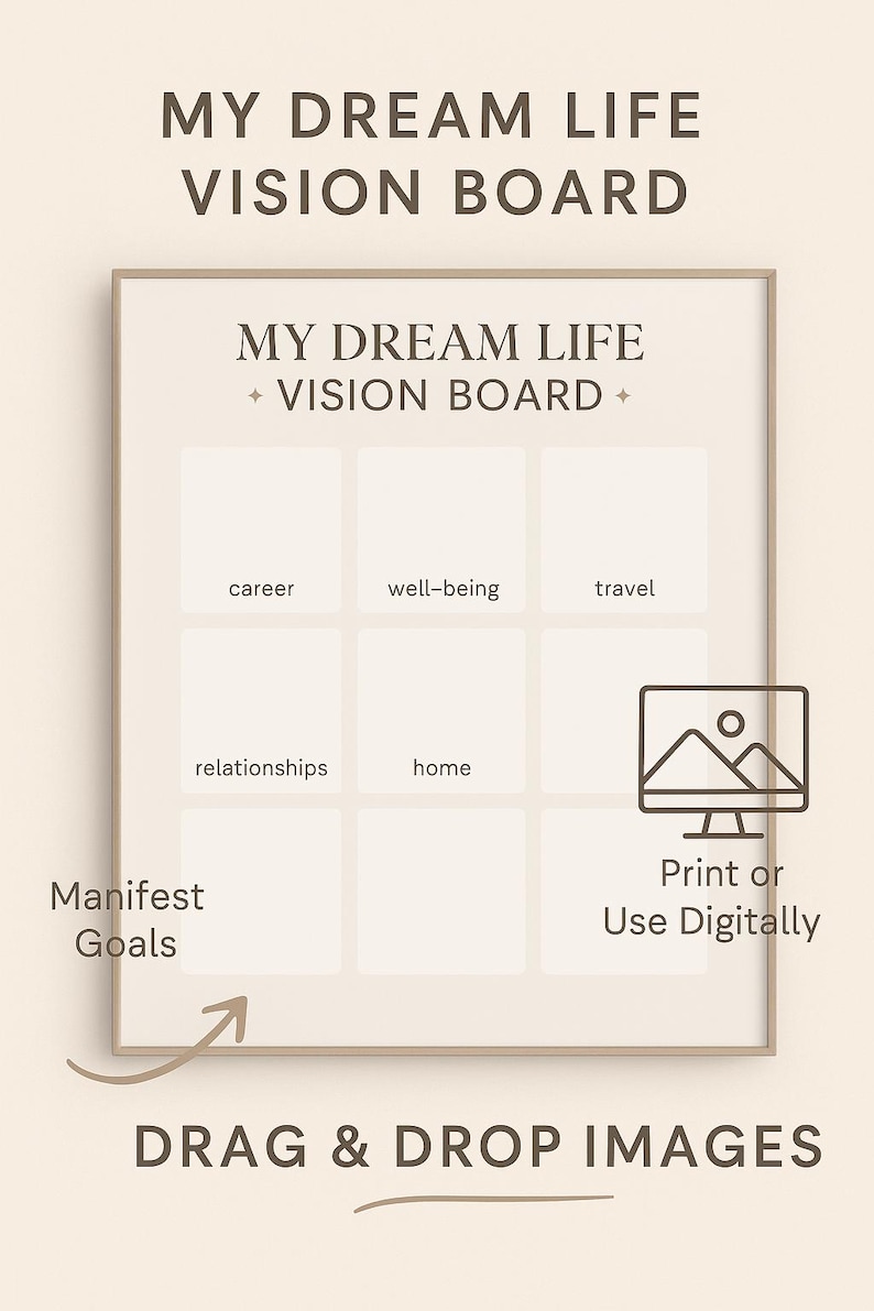 Dream Life Vision Board Template Canva | Editable Vision Board ...