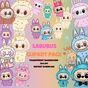 Labubu Sticker Pack | Cute Cartoon Clipart Bundle PNG | Kawaii Labubu ...