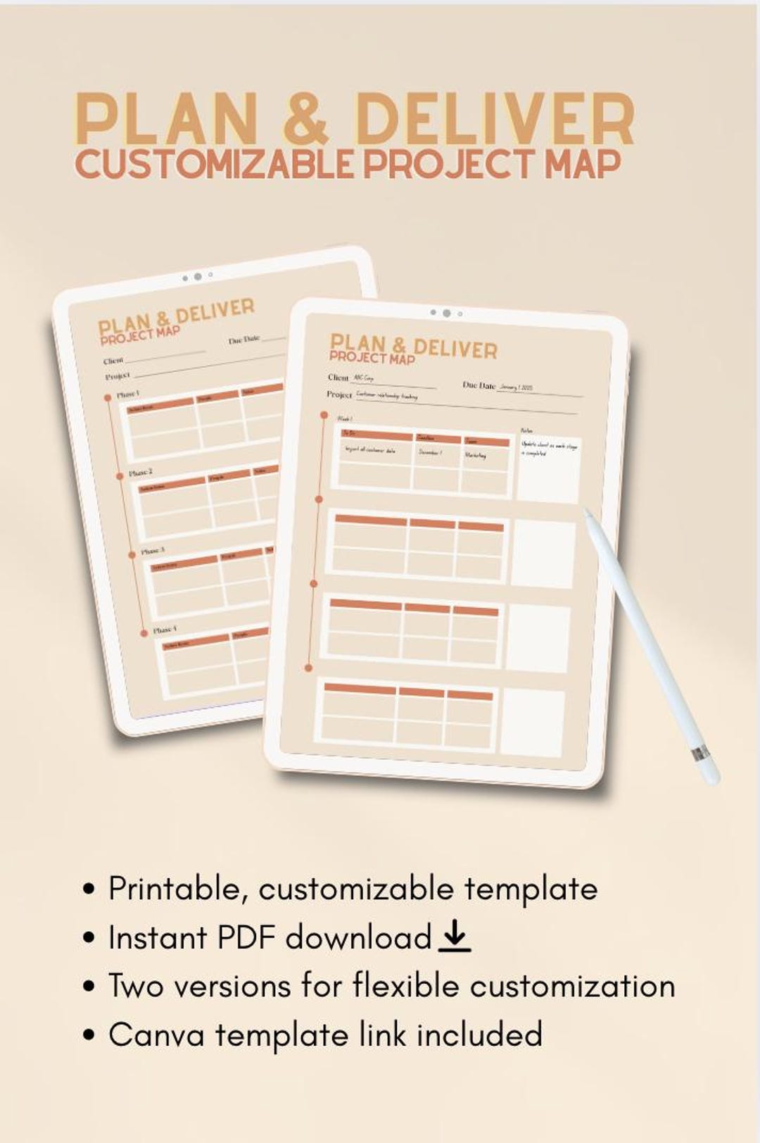 Plan & Deliver: Customizable, Printable Project Plan Template - Etsy