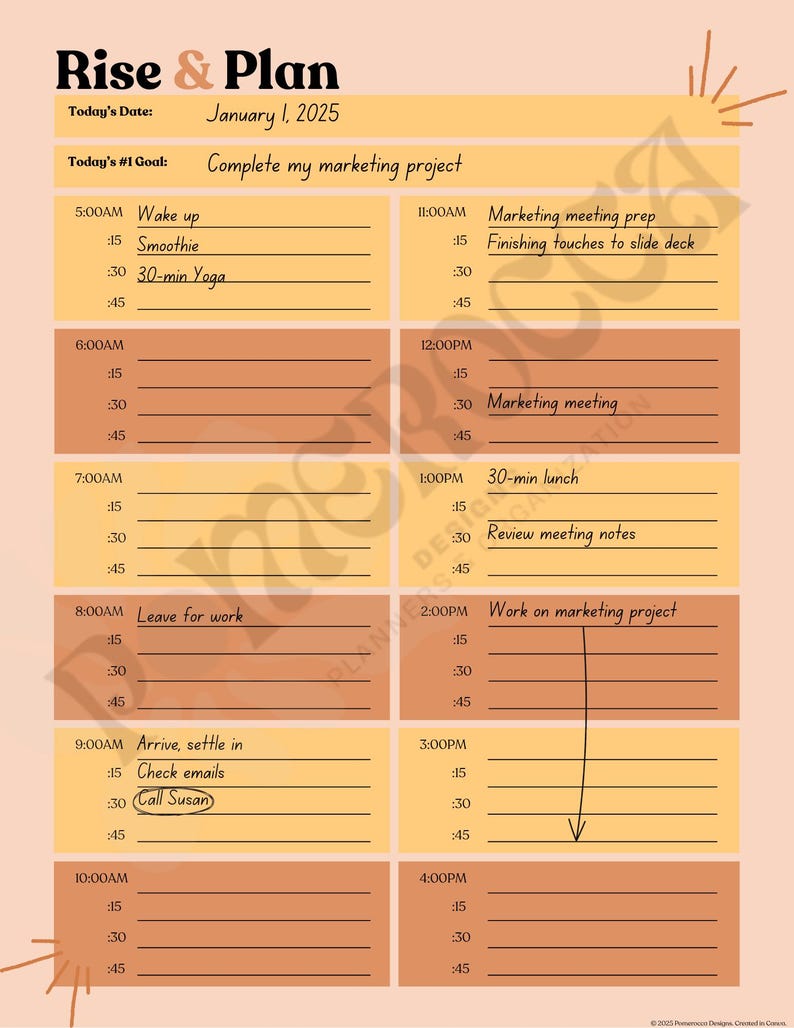 Rise & Plan: Customizable, Printable Time Blocking Planner Template - Etsy