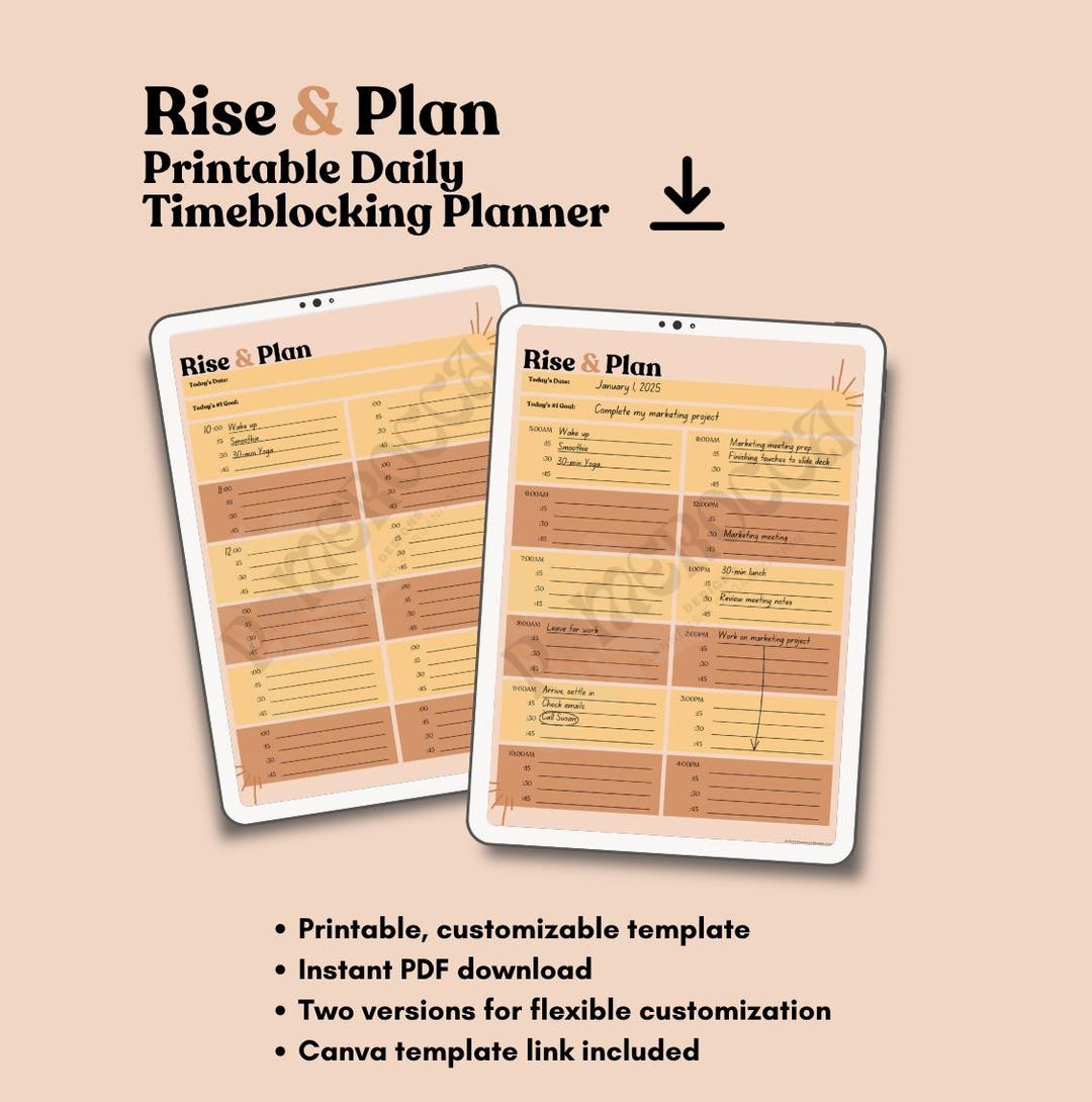 Rise & Plan: Customizable, Printable Time Blocking Planner Template - Etsy