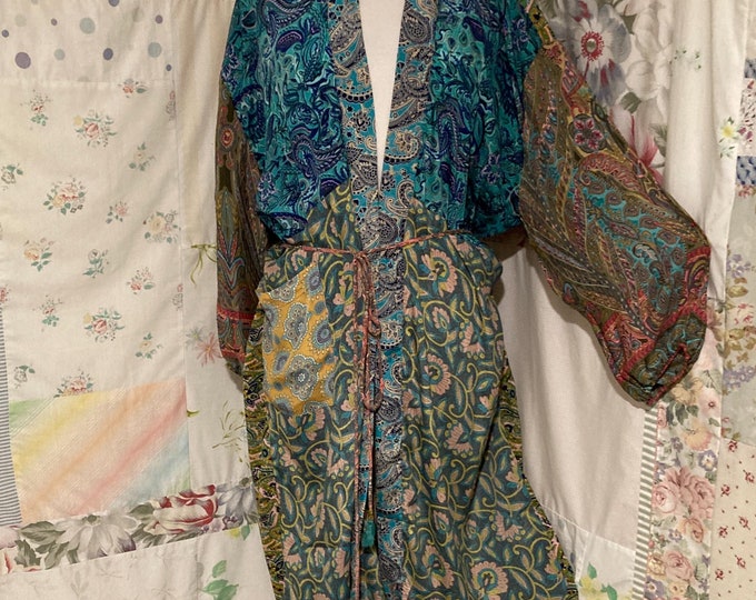 OPEN SIZE, Patchwork Bohemian Colorful Karma Highway Kimono Robe With ...