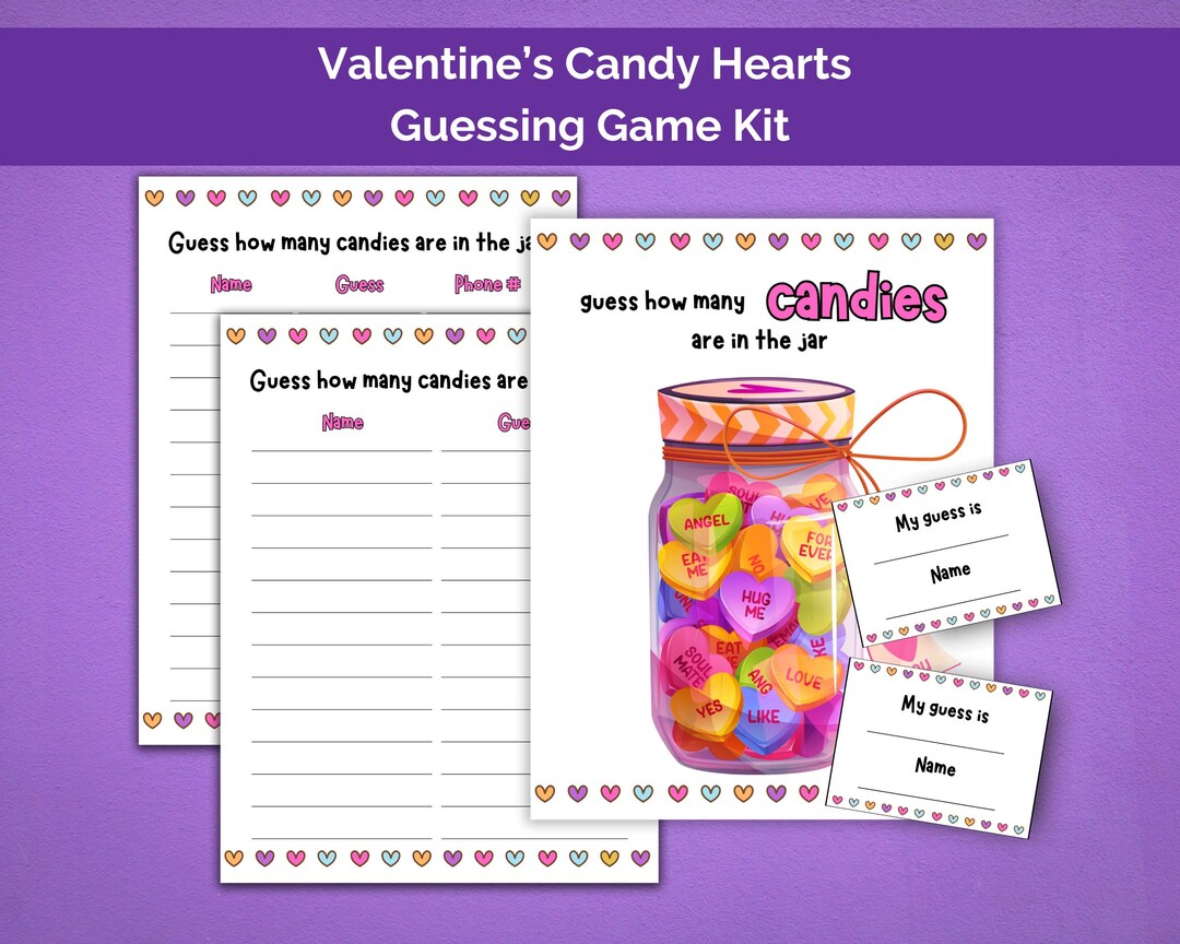 Valentine's Guessing Game Kit, Valentine's Printable, School Valentines ...