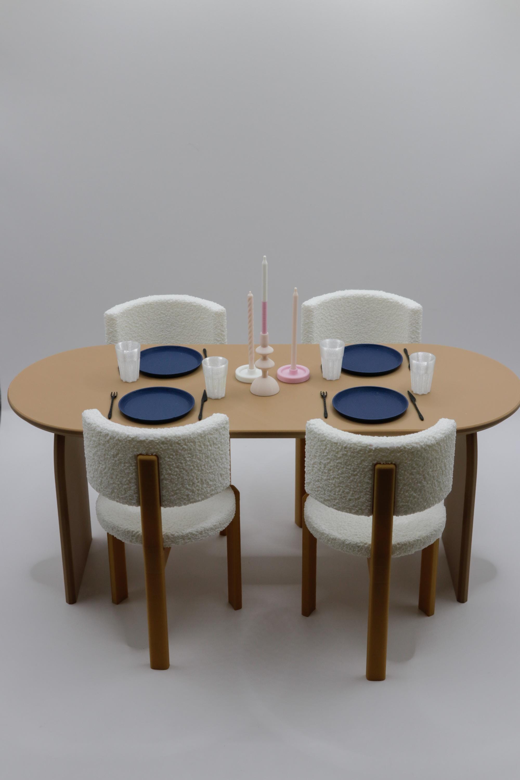 1:6 Scale Dining Table, Bench & Chairs STL File – Miniature Dollhouse ...