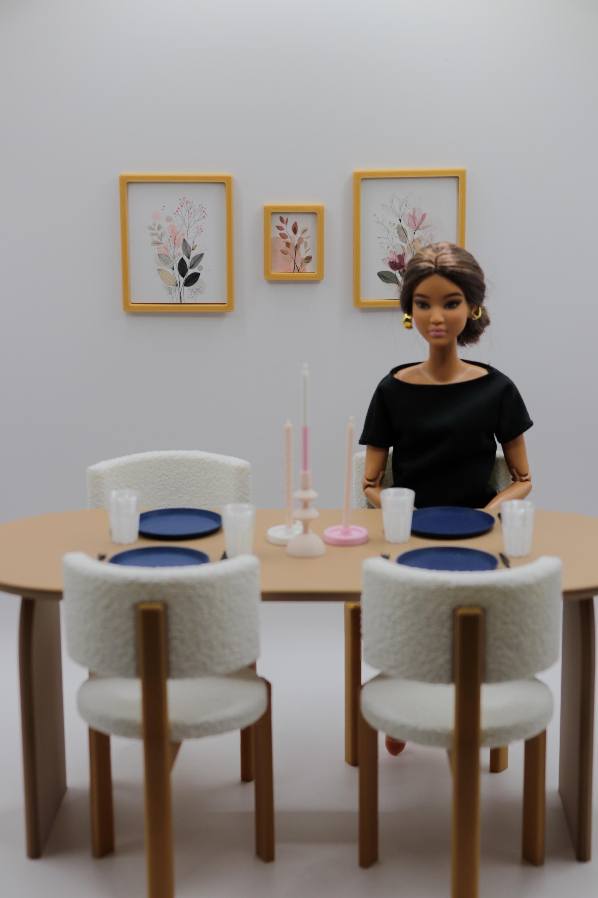 1:6 Scale Dining Table, Bench & Chairs STL File – Miniature Dollhouse ...