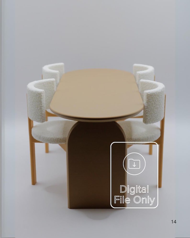 1:6 Scale Dollhouse Dining Set STL File, Barbie Miniature Furniture ...