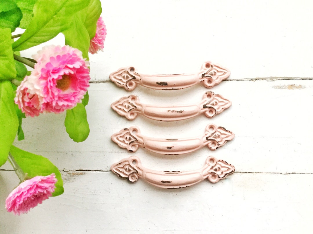 Blushing Pink Cabinet Door Pulls-distressed-petite Drawer Handle-spring ...