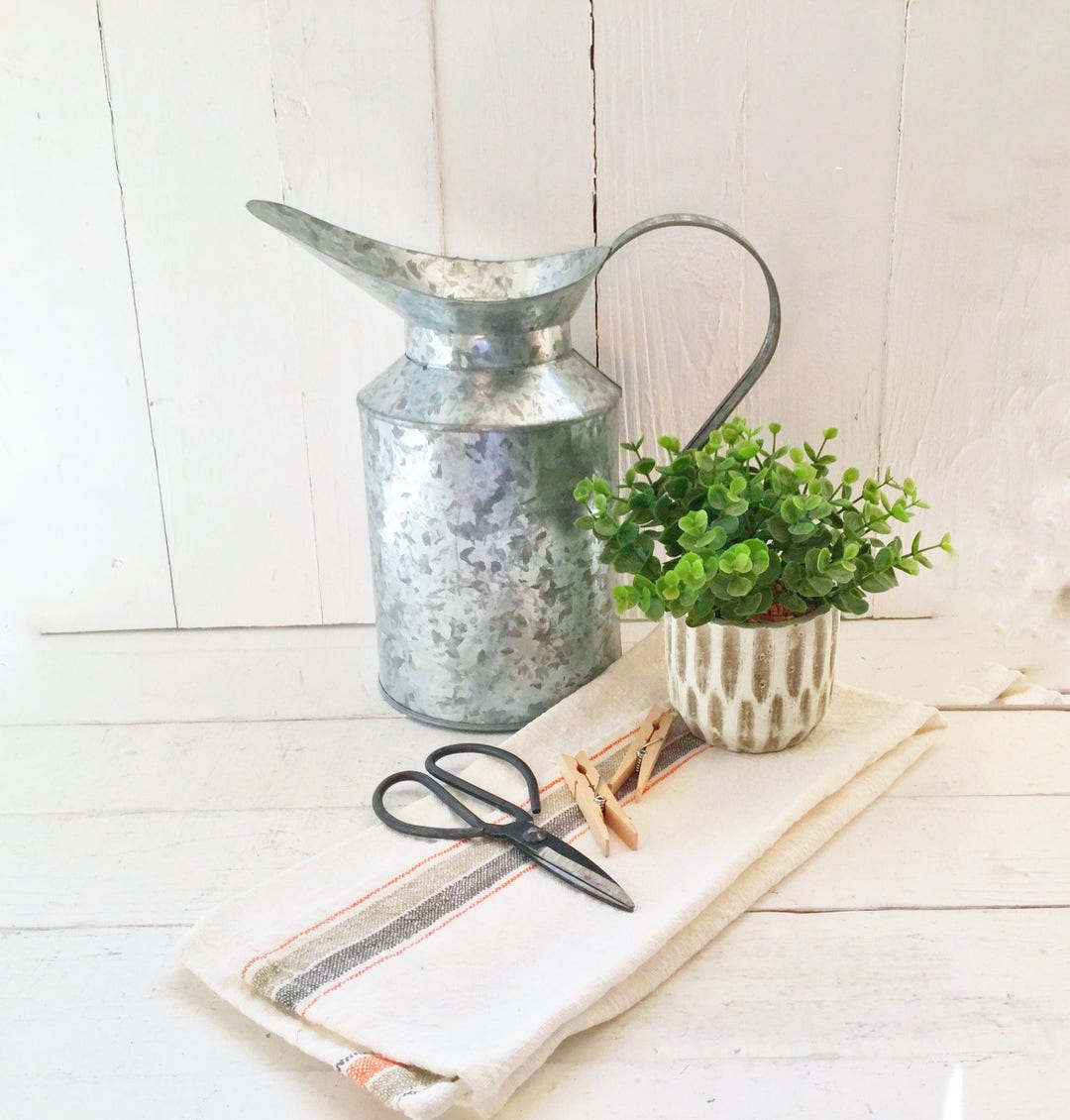 Vintage Inspired,tall Metal Pitcher, Galvanized Pitcher ,farmhouse ...