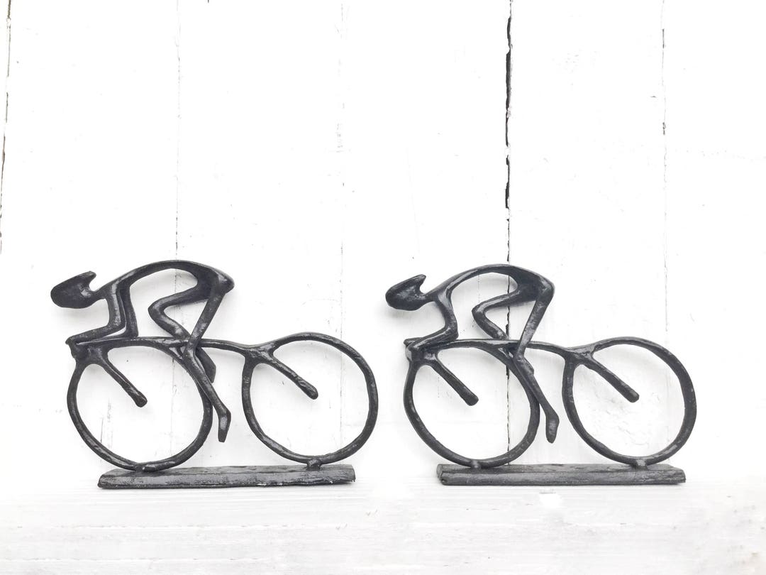 Rustic Cast Iron Bicycle Rider Sculptures , Set of 2 , Figurines ...