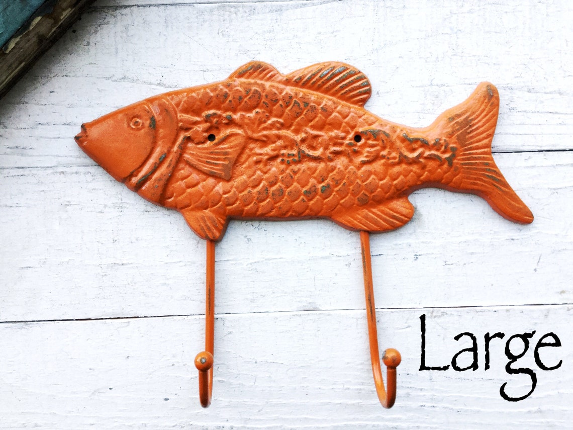 Cast Iron Fish Hook in Ocean Teal-nautical Decor nautical - Etsy