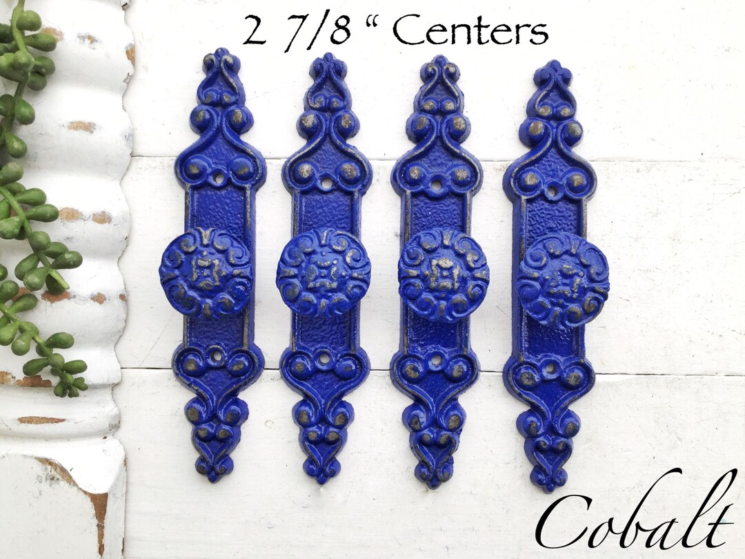 Rustic Cobalt Distressed Hardware Drawer Pulls, Green Handles, Round ...