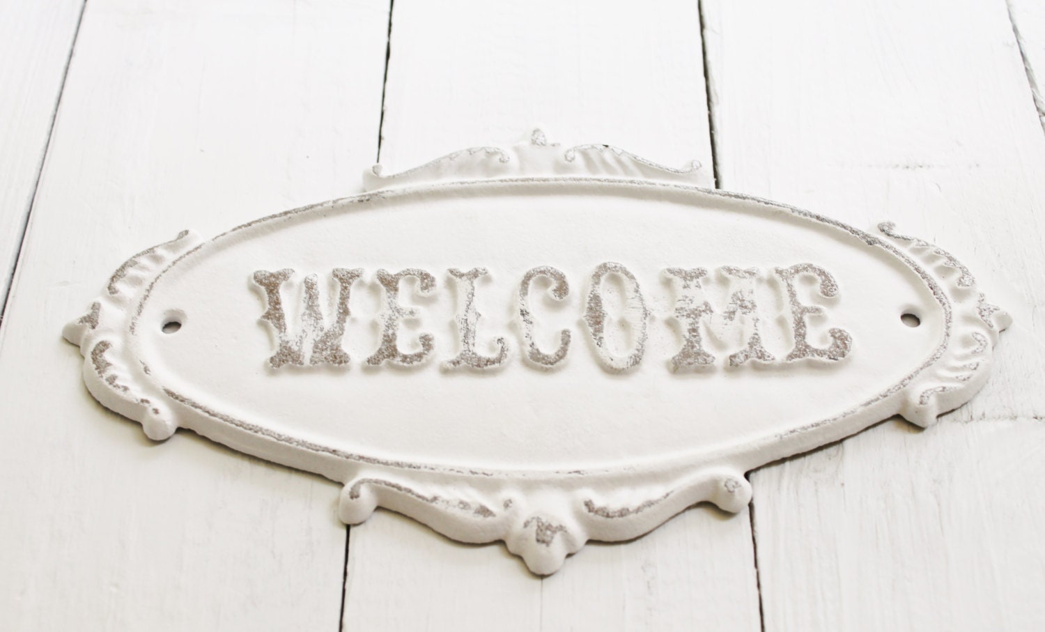 White WELCOME Sign Plaque-rustic Cast Iron Old - Etsy