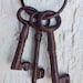 3 Cast Iron Skeleton Keys on Key Ring in Espresso Brown home Decor ...