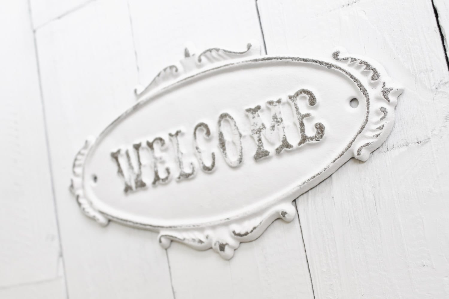 White WELCOME Sign Plaque-rustic Cast Iron - Old Fashioned-french ...