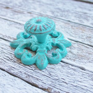 Kitchen Fixture Cabinet Pulls-cast Iron Knobs-in Summer Turquoise ...