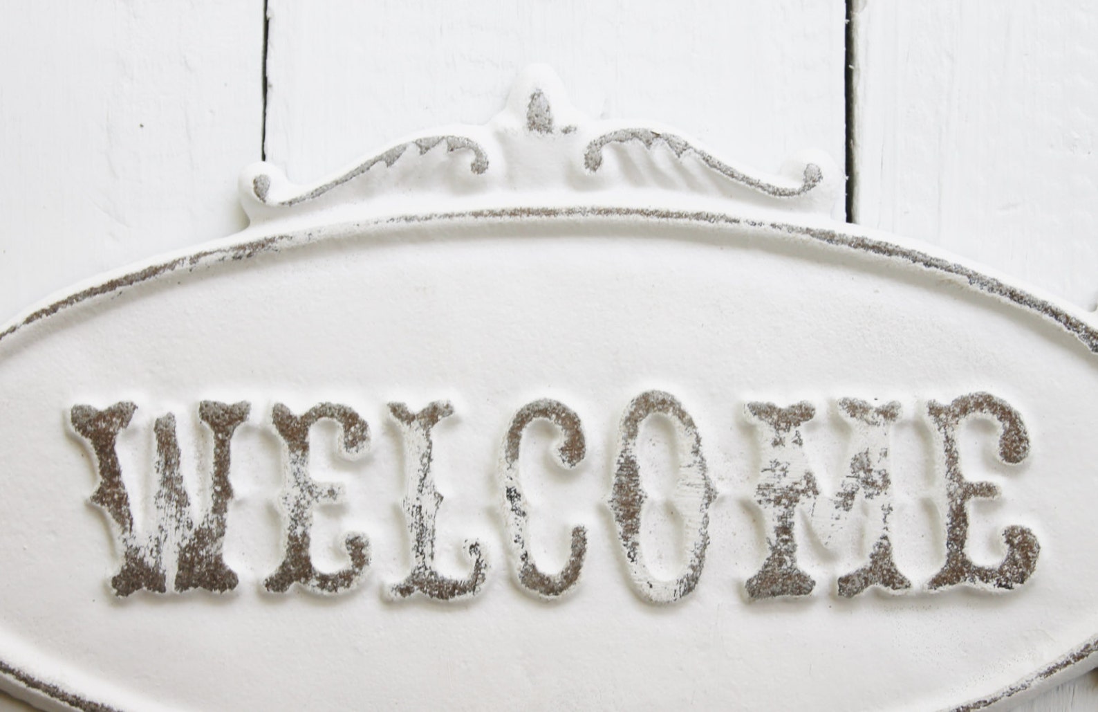White WELCOME Sign Plaque-rustic Cast Iron Old - Etsy