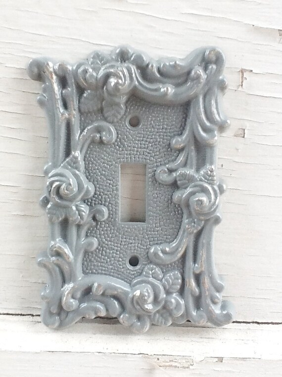 Items similar to Vintage Metal Wall Decor-Light Switch Cover-In Gray ...