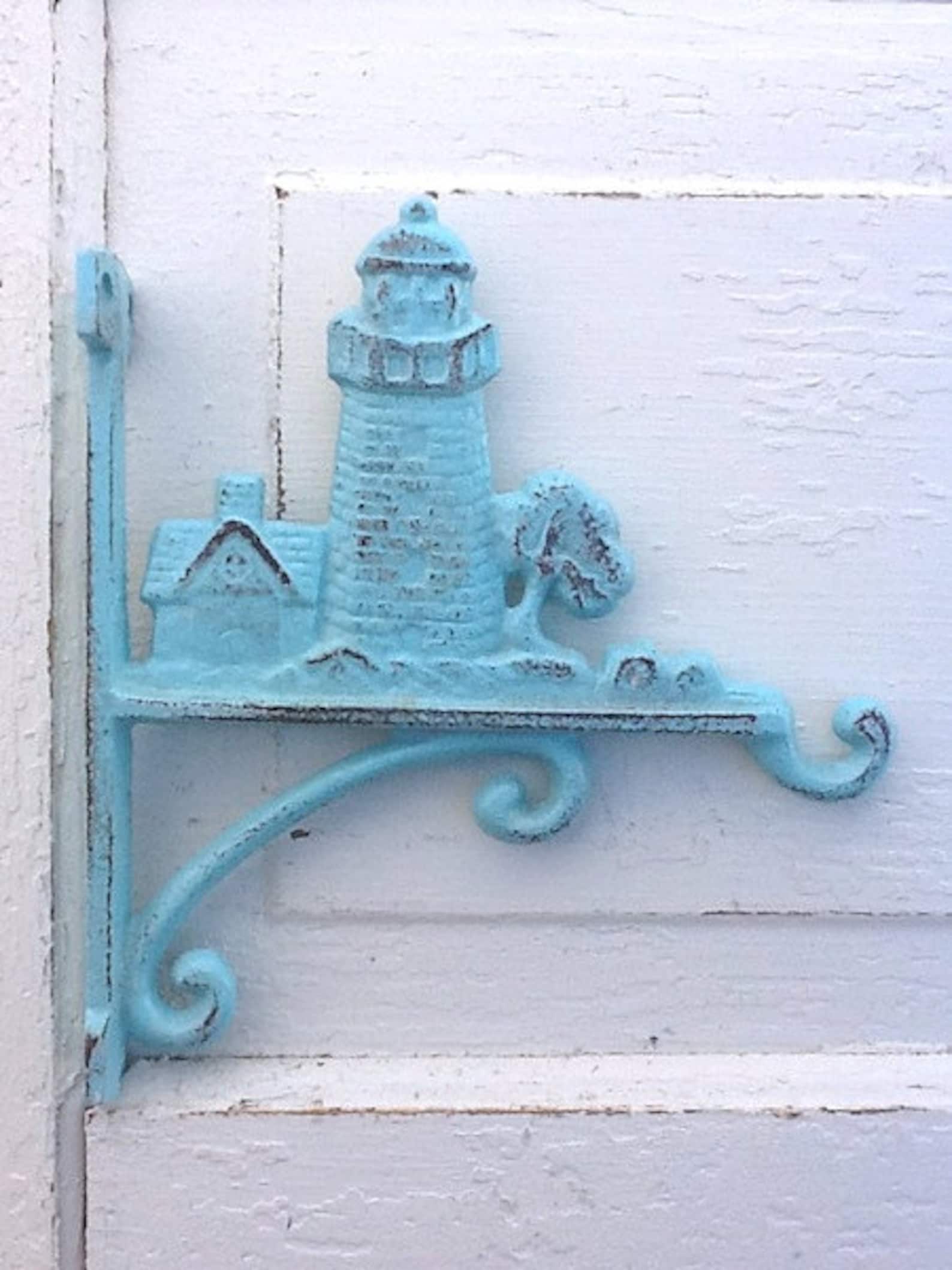 Rustic Lighthouse Plant Hanger - Cast Iron - Light Blue -in Aqua Decor ...