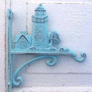 Rustic Lighthouse Plant Hanger - Cast Iron - Light Blue -in Aqua Decor ...