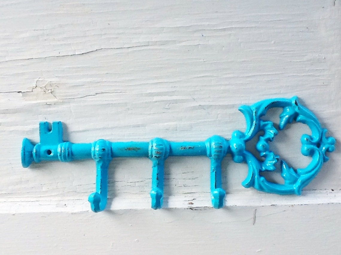 Cast Iron Turquoise Blue Skeleton Key Hook-rustic Jewelry | Etsy