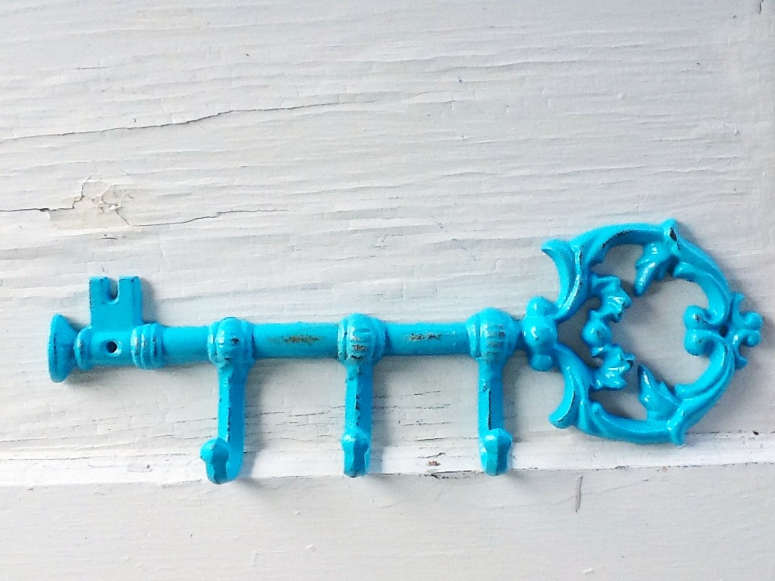 Cast Iron Turquoise Blue Skeleton Key Hook-rustic Jewelry | Etsy