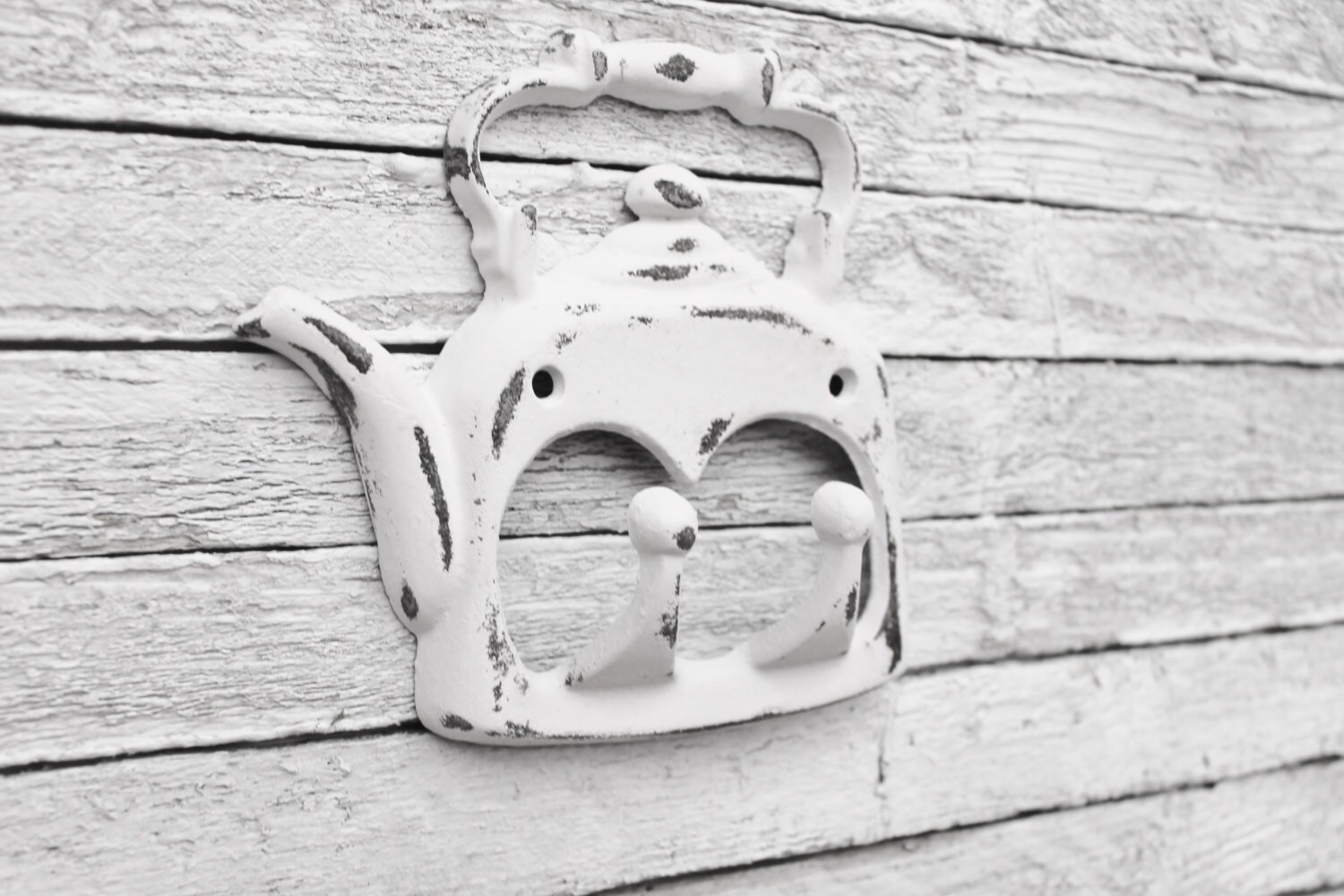 Metal Cast Iron Shabby White Tea Pot Hook- Kettle Apron Towel Coat Wall ...