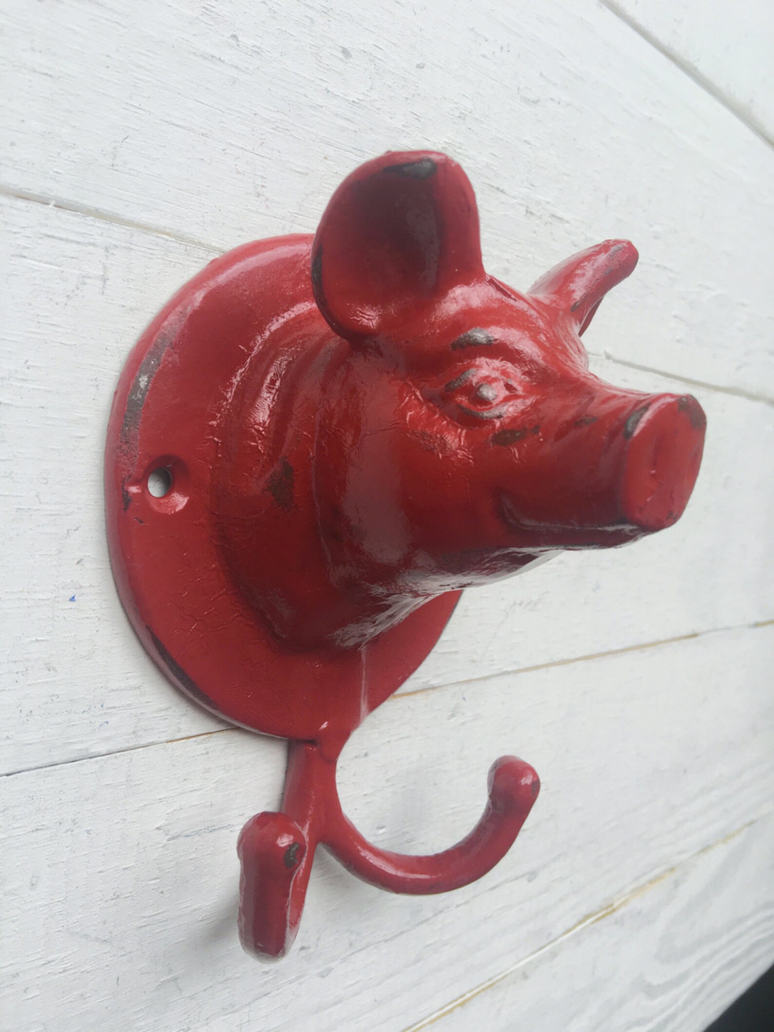 Cast Iron Hooks, Large Iron Hooks, Rustic Home Decor, Country Red ...