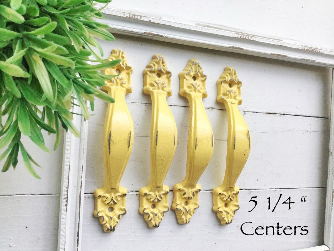 Yellow Metal Cabinet Pulls- Buttercup Yellow Pulls -industrial Drawer ...
