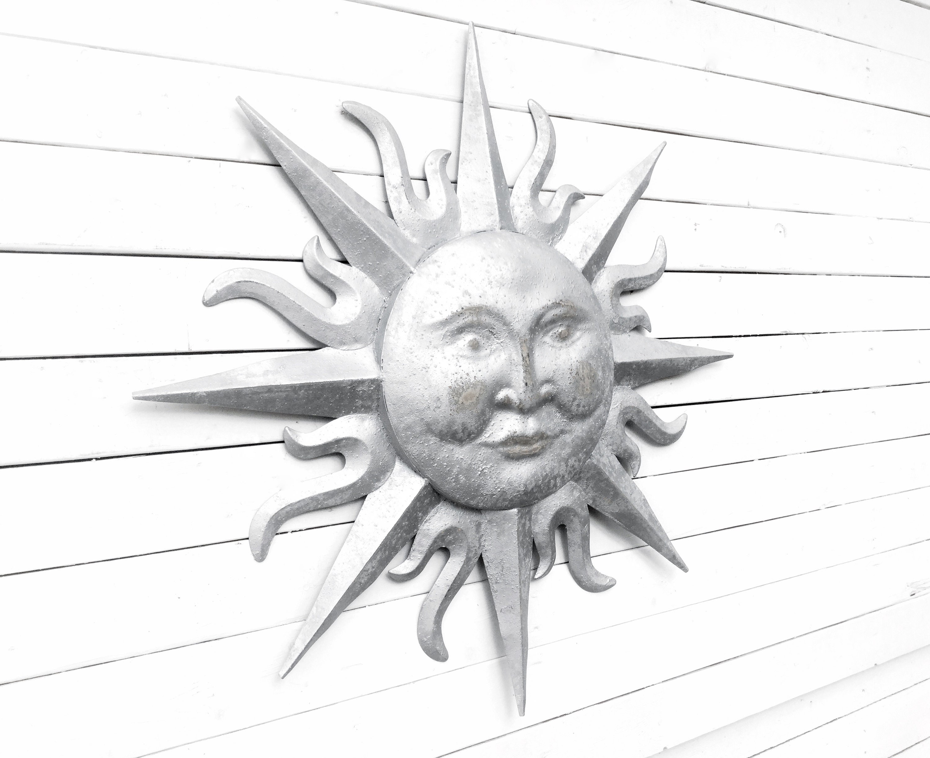 Metal Wall Art Metal Sun Wall Art Metallic Silver Outdoor | Etsy