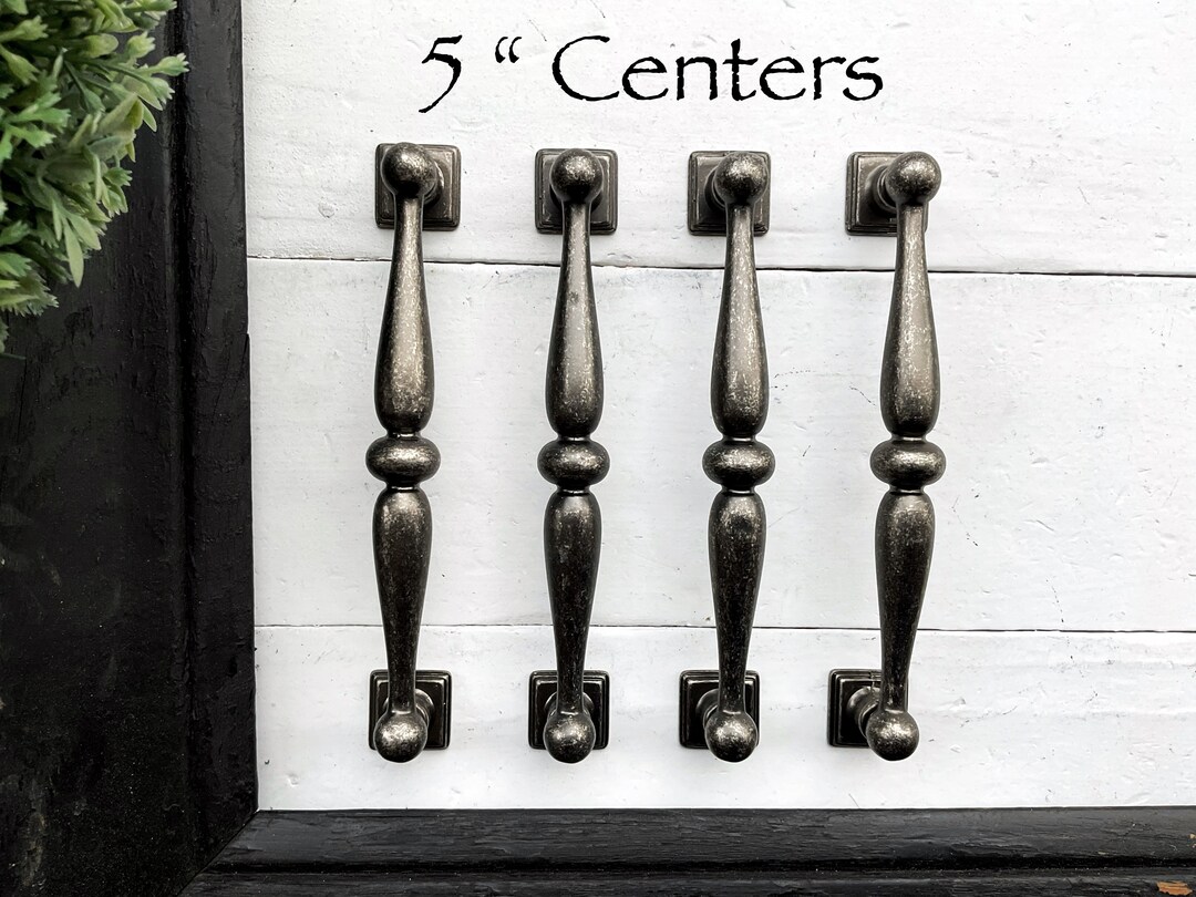 Soft Pewter 5 Inch Center Cabinet Door Pulls Distressed Drawer Hand Antique Pewter Cupboard ...
