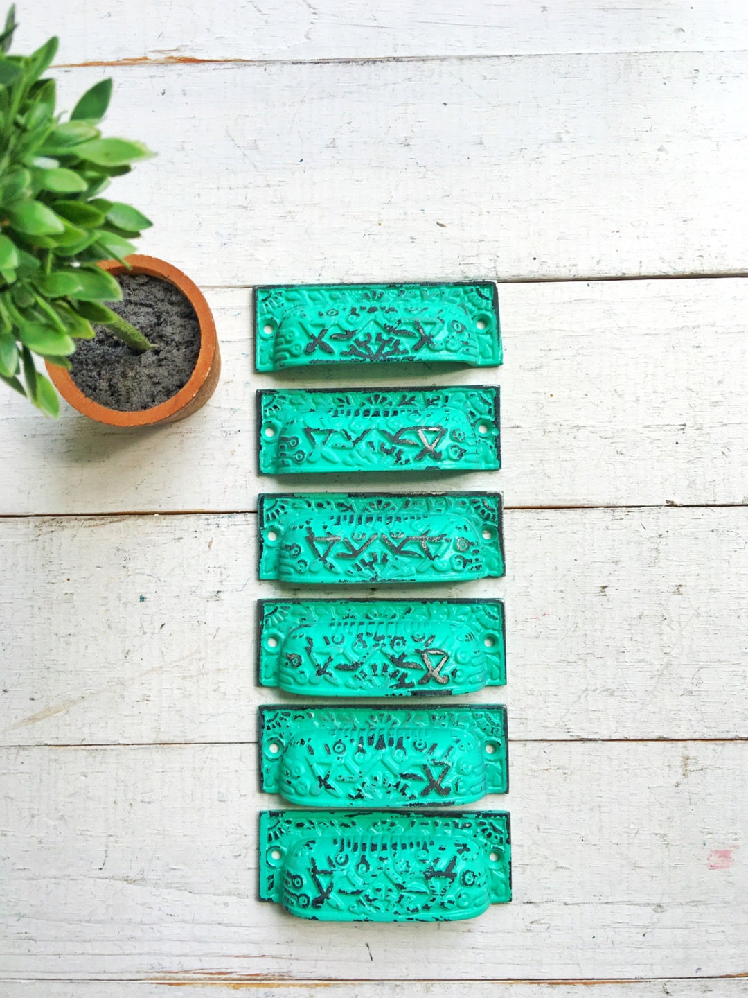 Rustic Cast Iron Distressed Cup Handle -drawer Pulls in Ocean Teal ...