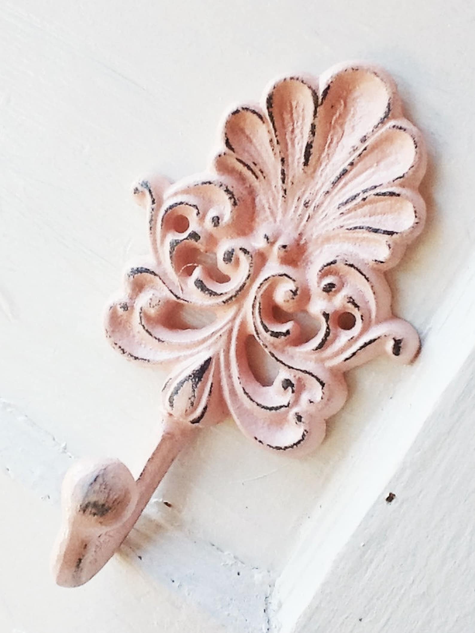 Old World -shabby Pink Wall Hook-scroll Seashell -cast Iron-french ...