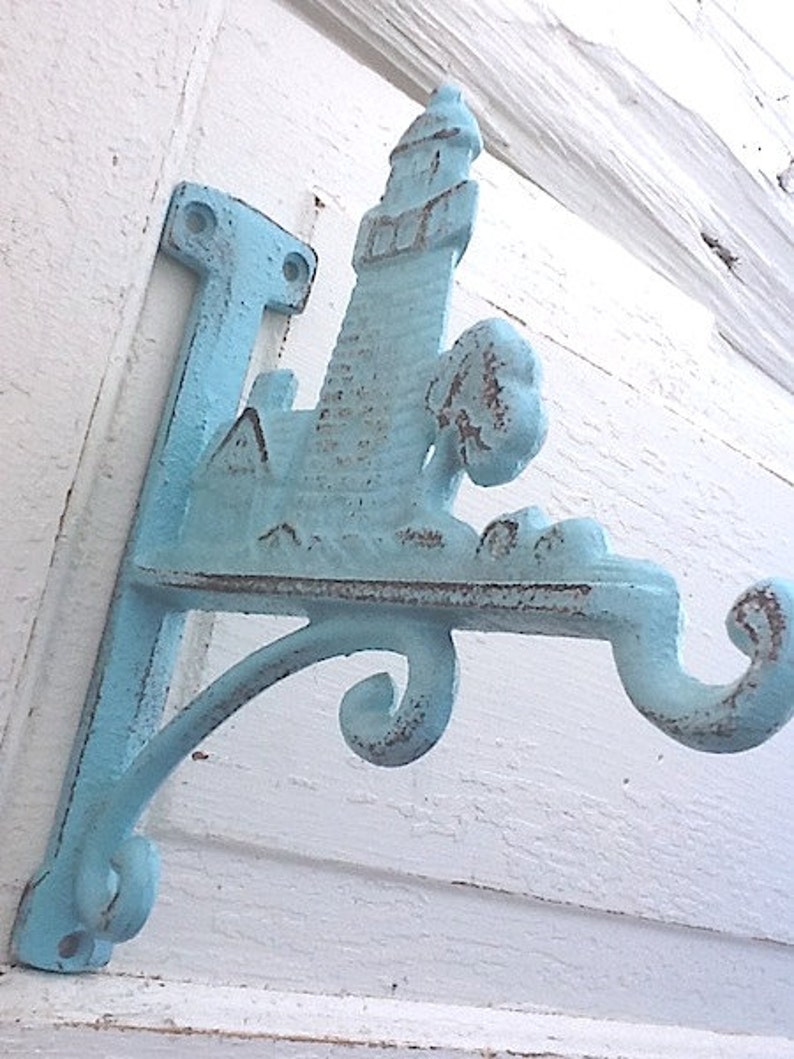 Rustic Lighthouse Plant Hanger - Cast Iron - Light Blue -in Aqua Decor ...