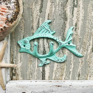 One Cast Iron Sea Fish Hook , Coastal Beach Bathroom , Nautical, Towel ...
