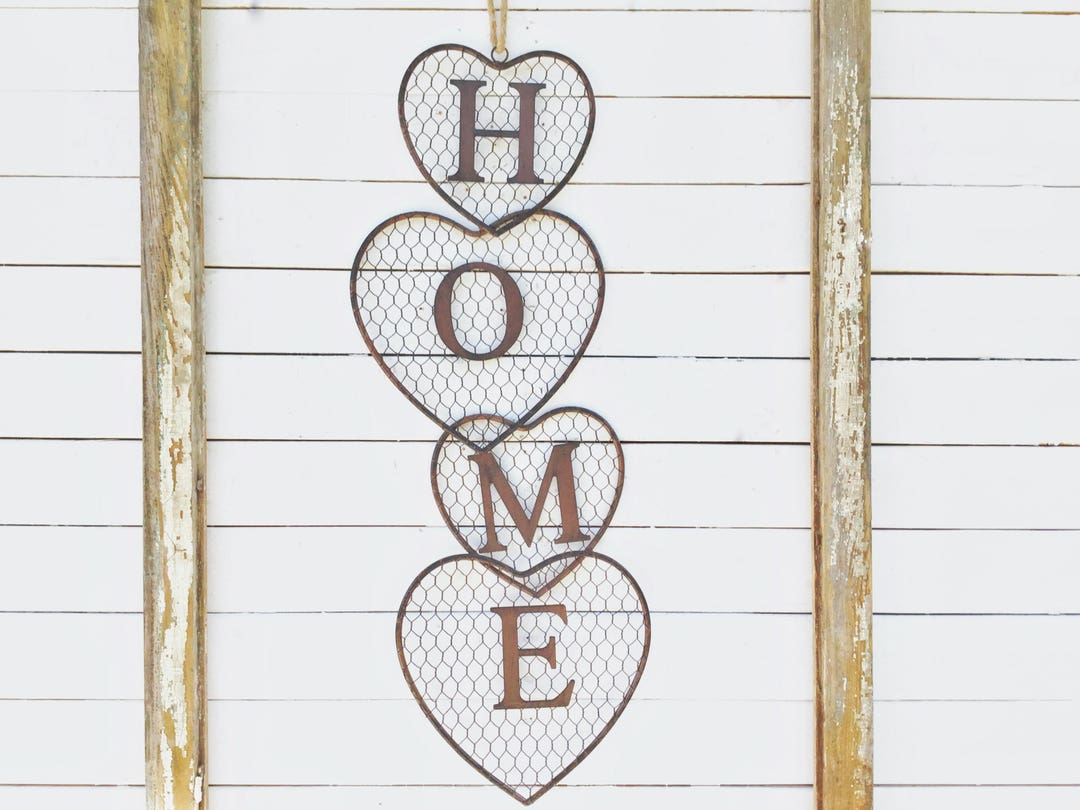 Home Sign, Home Sign With Heart , Chickenwire Home Sign, Rustic Modern ...
