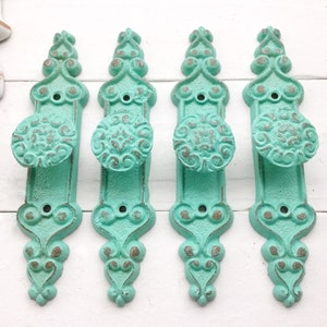 Rustic Patina Distressed Hardware Drawer Pulls, Green Handles, Round ...