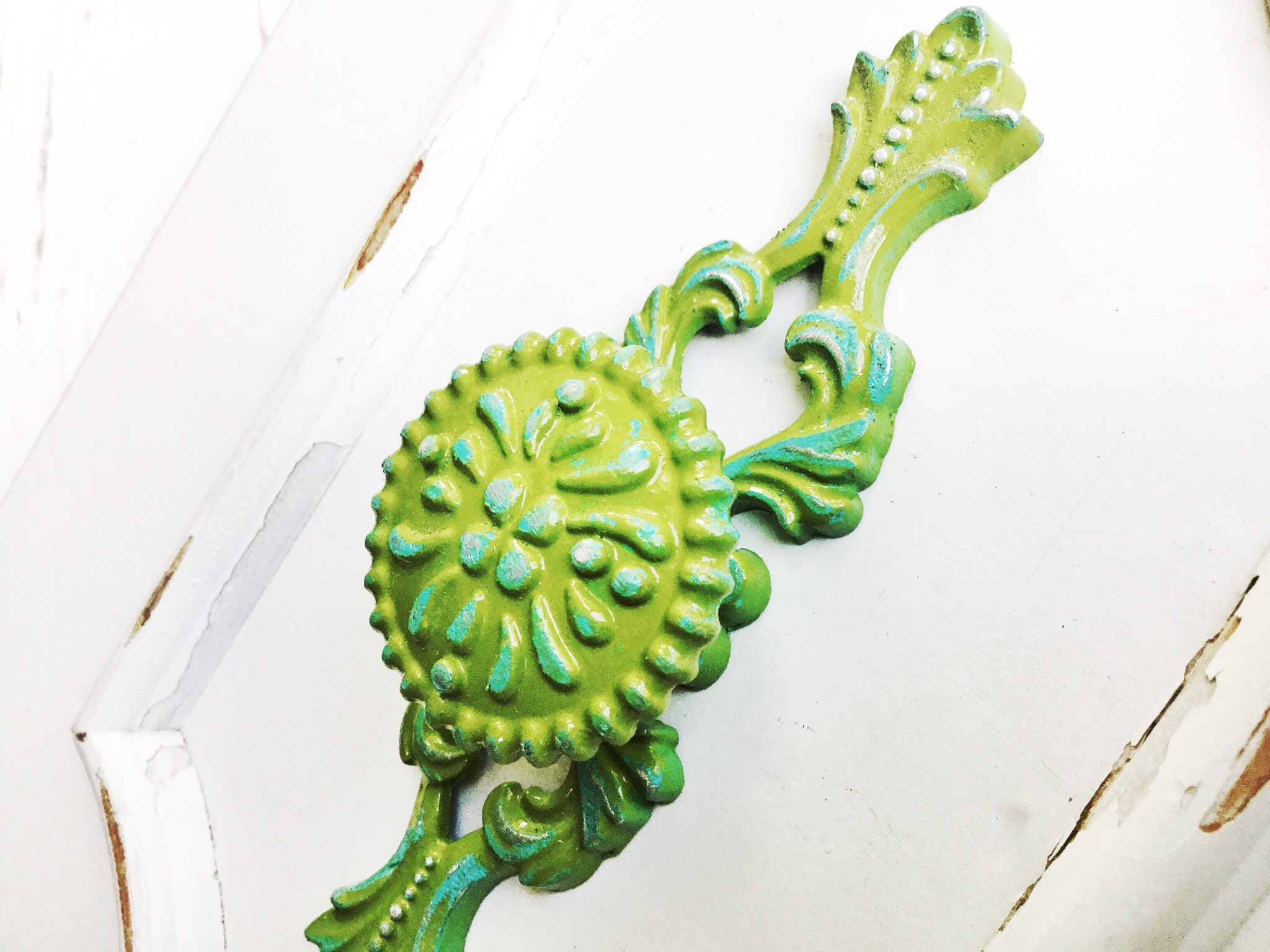 Distressed Turquoise Aqua Green Cabinet Pulls Shabby Chic | Etsy